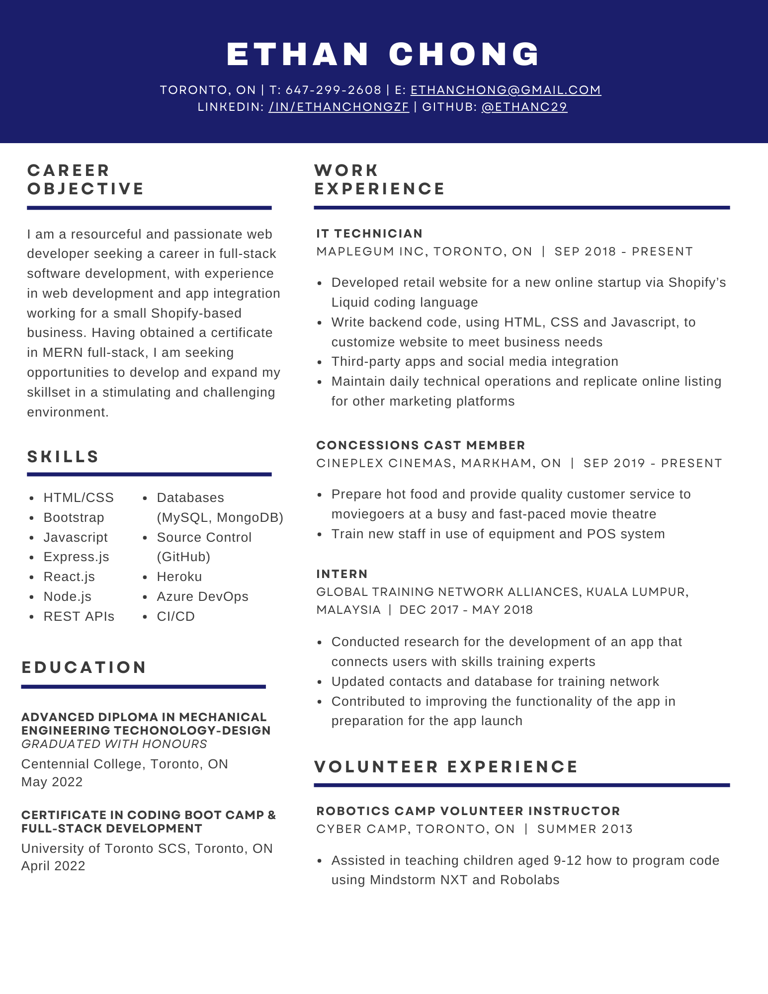 Ethan Chongs Resume